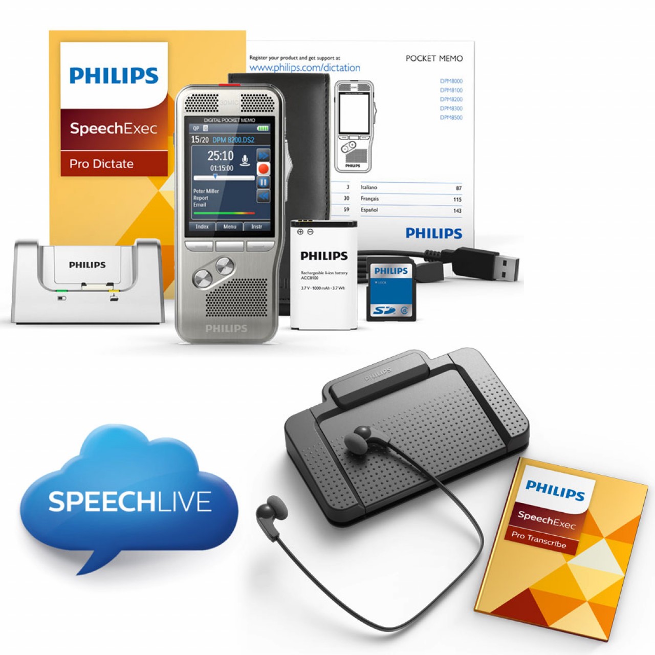 Philips Starterkit Pro - Diktiergerät 8200 mit Wiedergabeset 7277